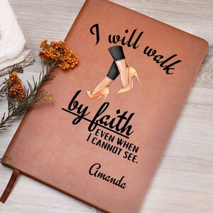 Personalized Walk by Faith Vegan Leather Journal for Women, Christian ...