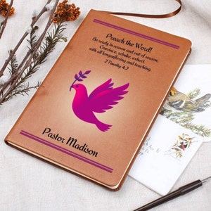 Preach the Word Female Pastor Appreciation Personalized Leather Writing ...