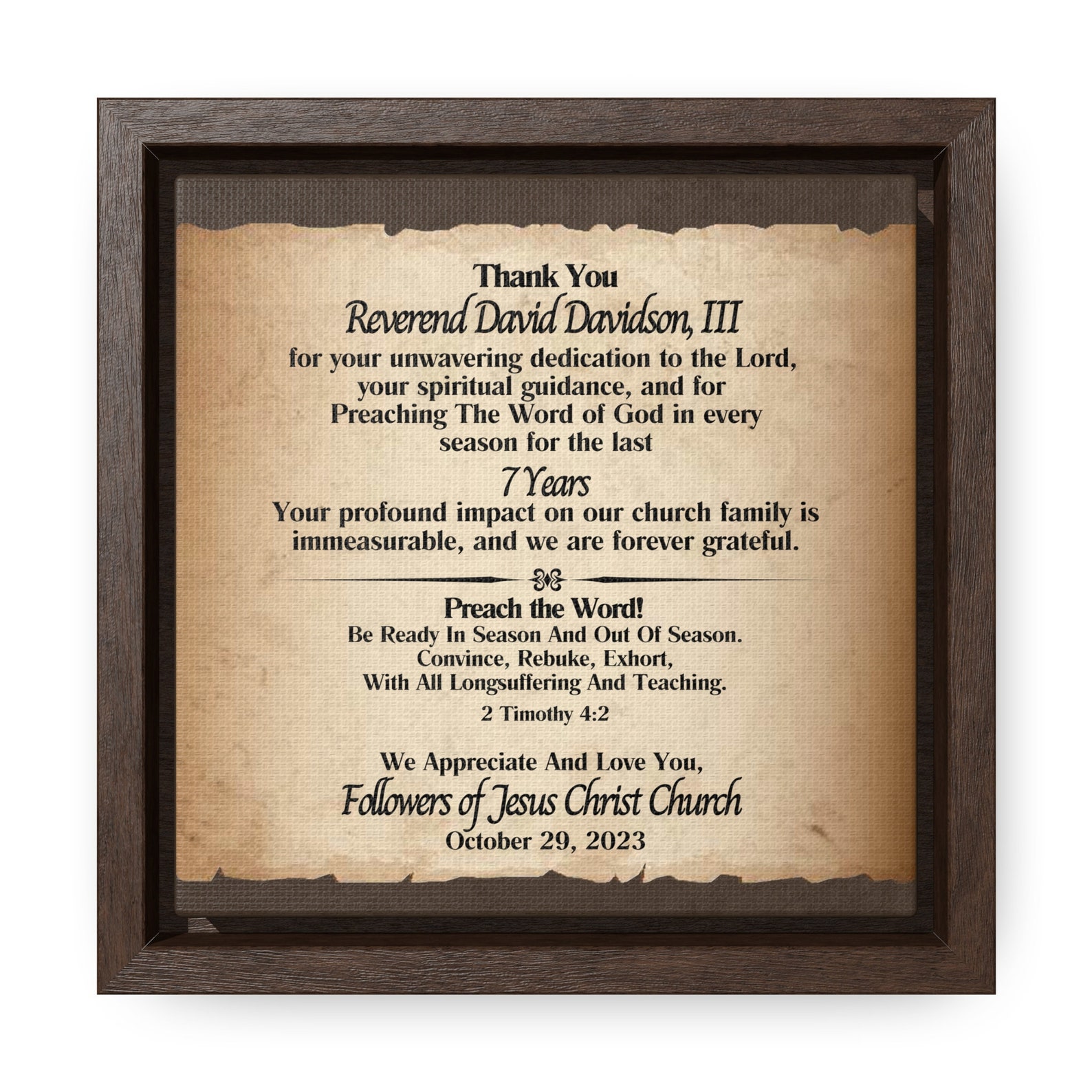 Thank You Pastor Appreciation Framed Canvas Wrap Wall Hanging Etsy