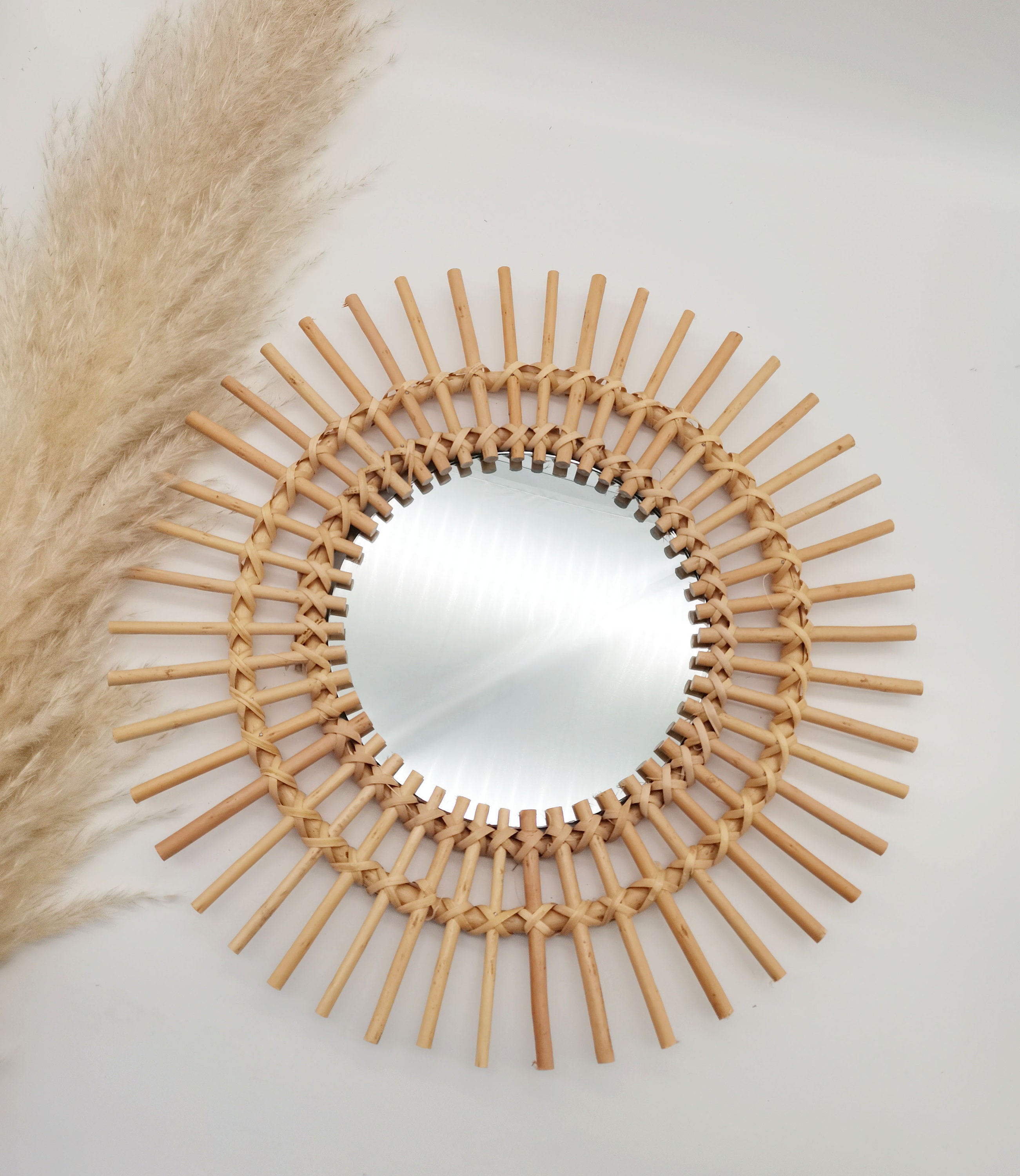 15.7 Natural Rattan Mirror Flower Rattan Mirrormirror Wall - Etsy