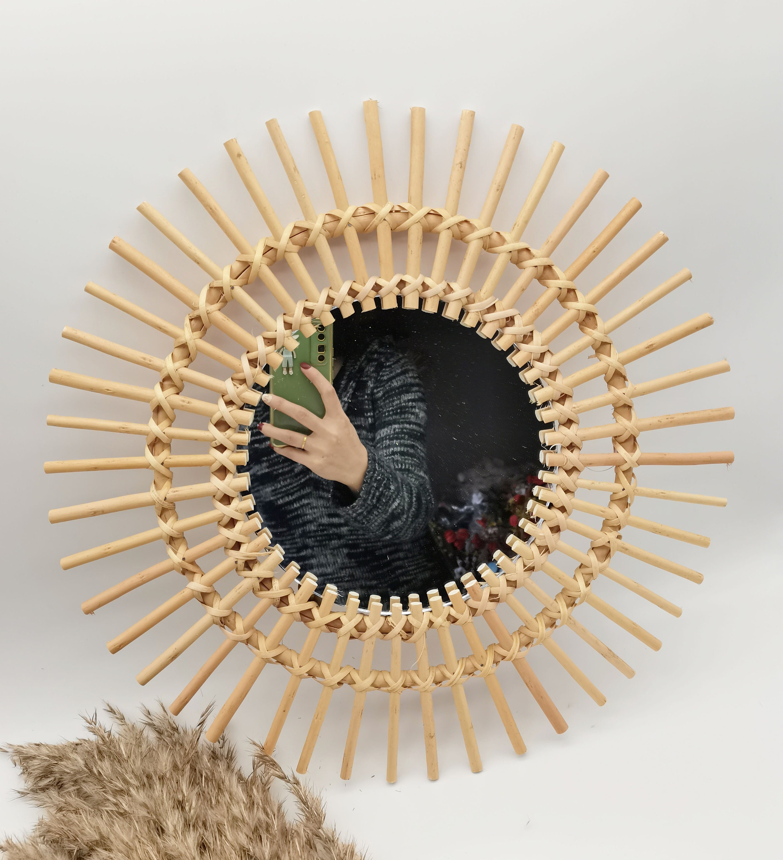 15.7 Natural Rattan Mirror Flower Rattan Mirrormirror Wall - Etsy