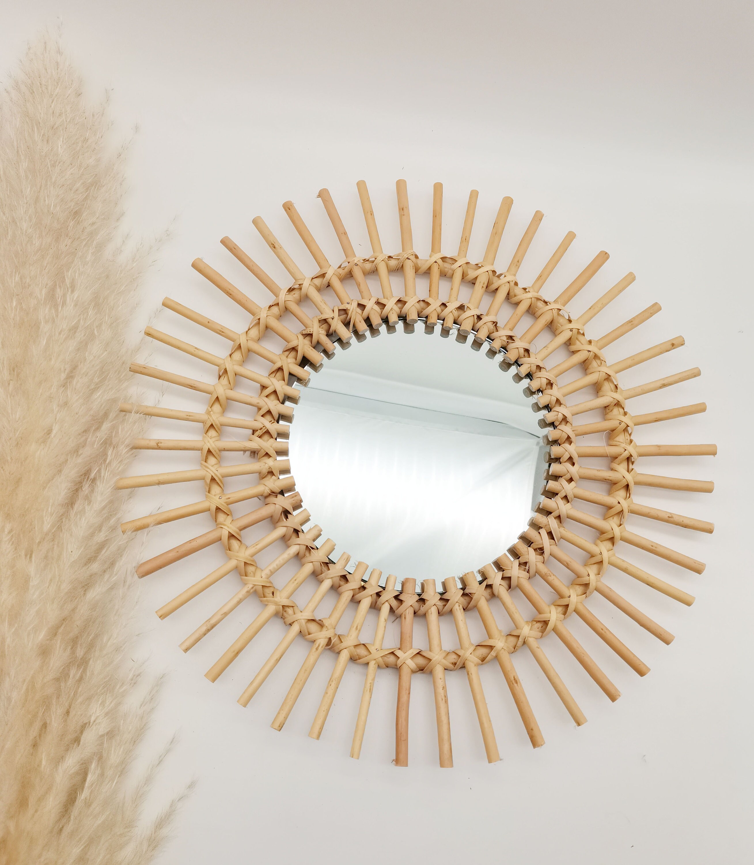 15.7 Natural Rattan Mirror Flower Rattan Mirrormirror Wall - Etsy
