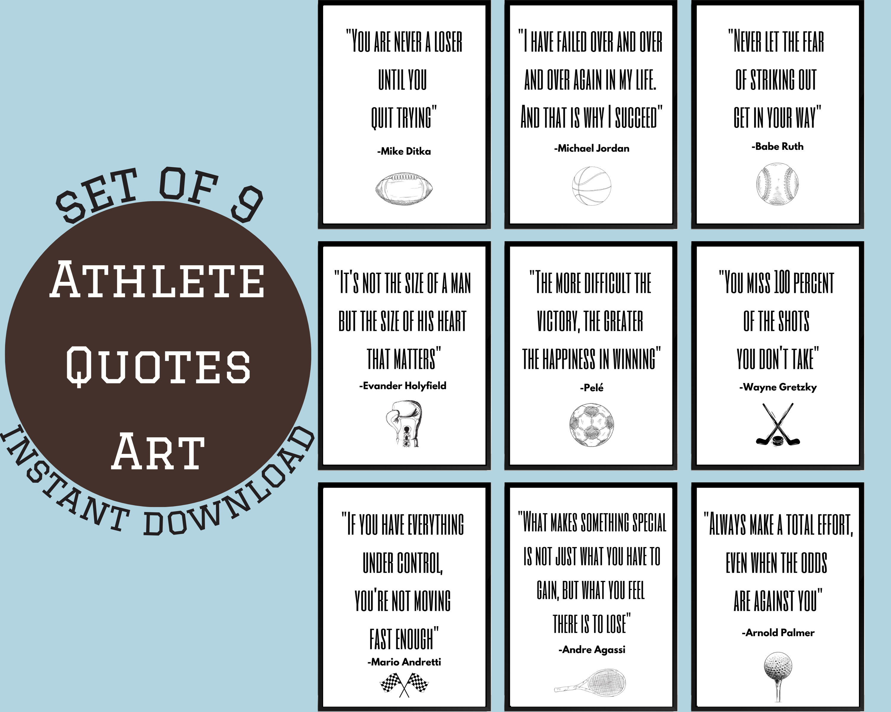 Famous Athlete Quotes Wall Art Motivational Sports Quotes - Etsy