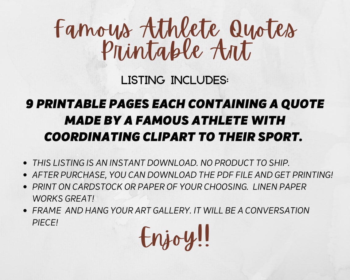 Famous Athlete Quotes Wall Art Motivational Sports Quotes - Etsy