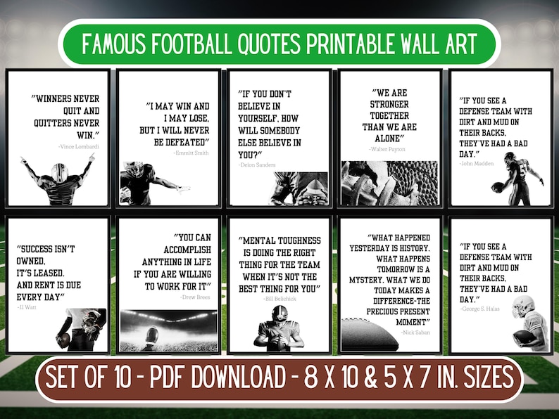 Football Quotes Printable Art Bundle | Professional Athlete Quotes ...