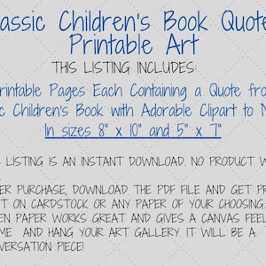 Classic Children's Book Quotes, Printable Nursery Art, Literary Kids ...