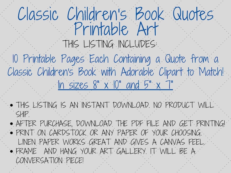 Classic Children's Book Quotes, Printable Nursery Art, Literary Kids ...