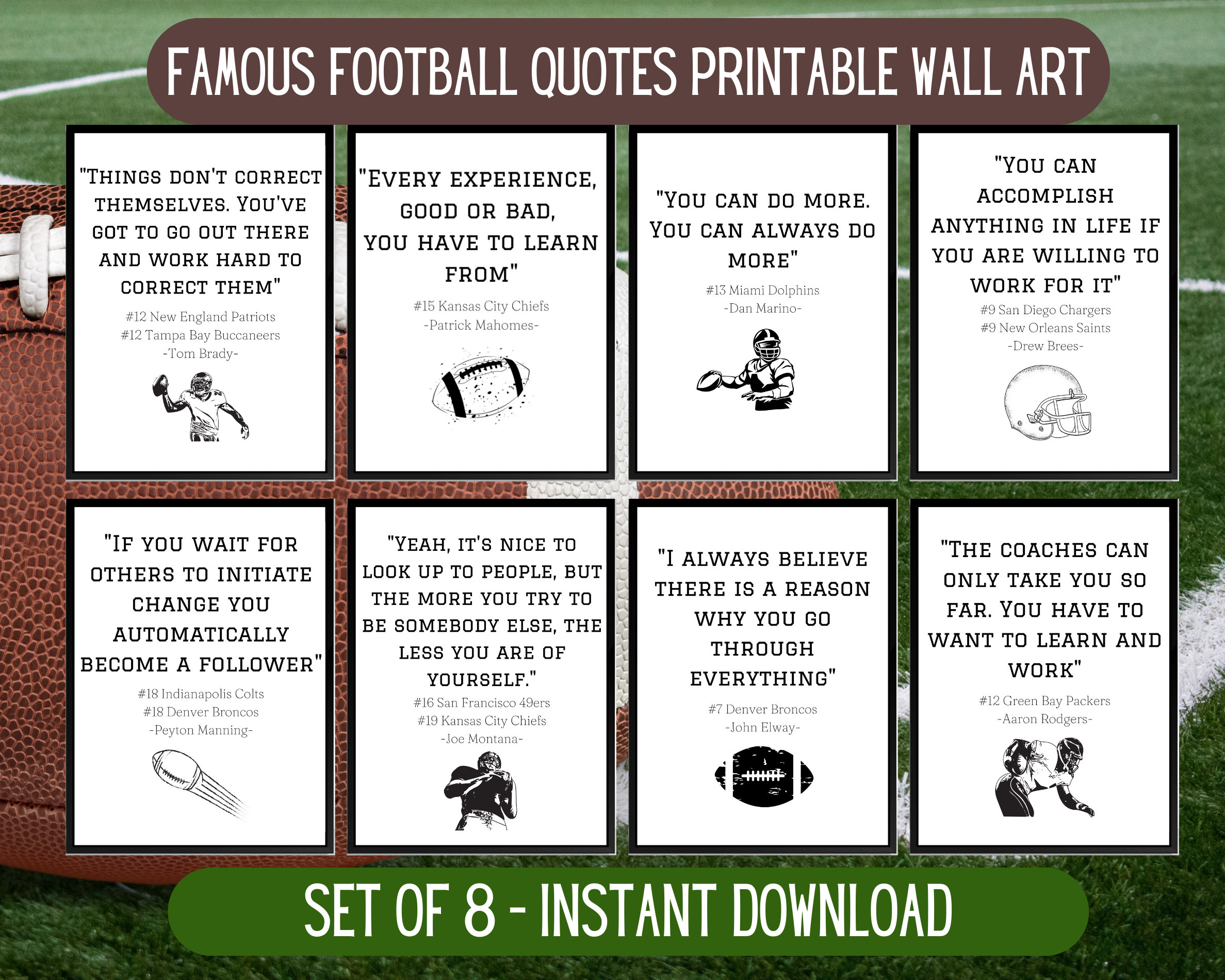 Football Quotes Printable Art Bundle | Professional Athlete Quotes ...