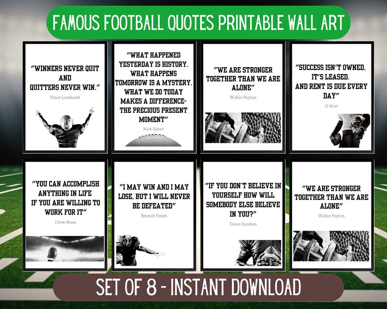 Football Quotes Printable Art Bundle Professional Athlete - Etsy