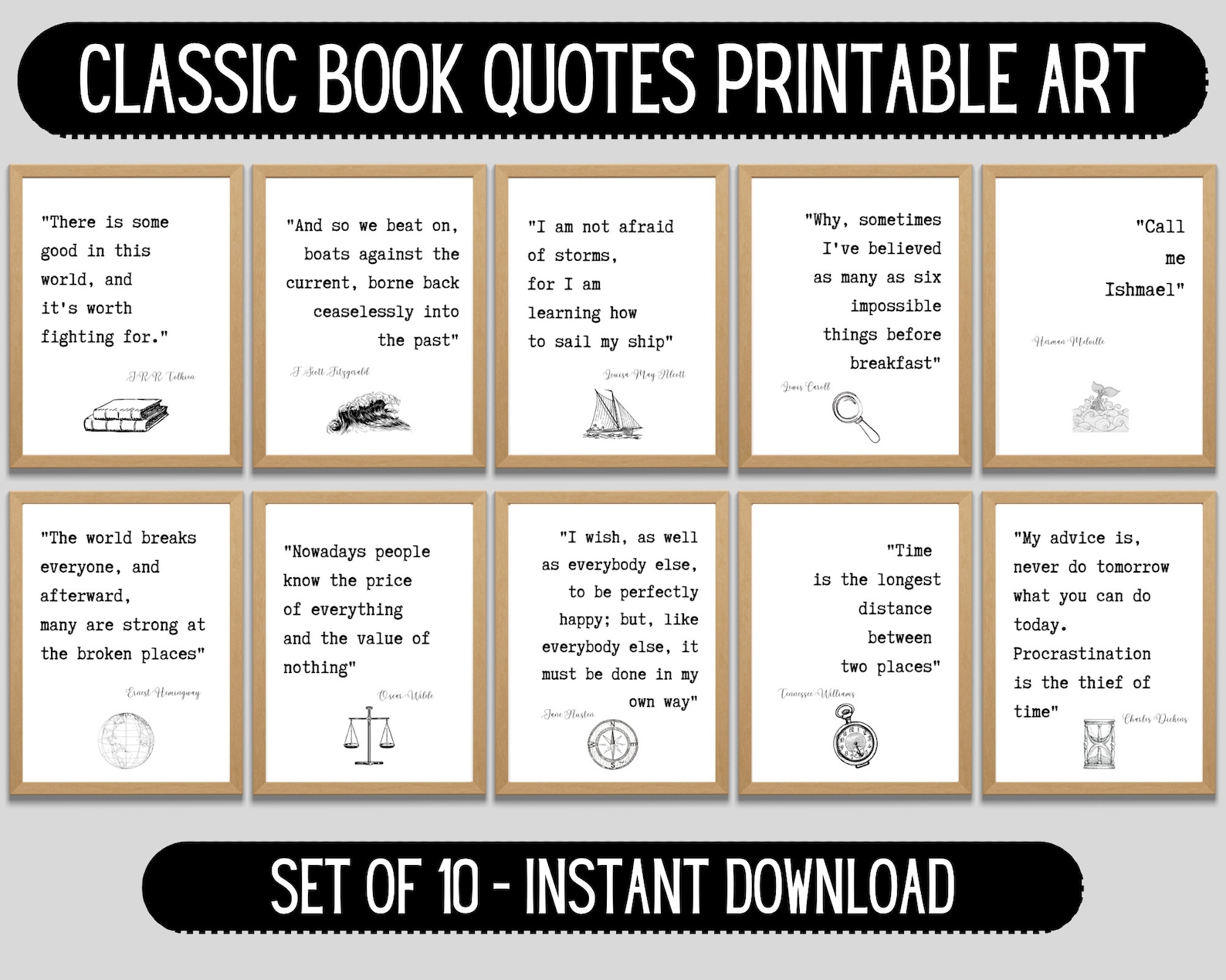 Classic Book Quotes Printable Art | Literature Quotes Art | Famous ...
