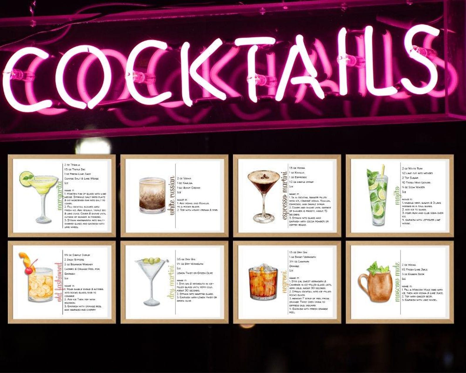 Printable Cocktail Art, Bar Cart Decor, Drink Illustrations, Cocktail ...