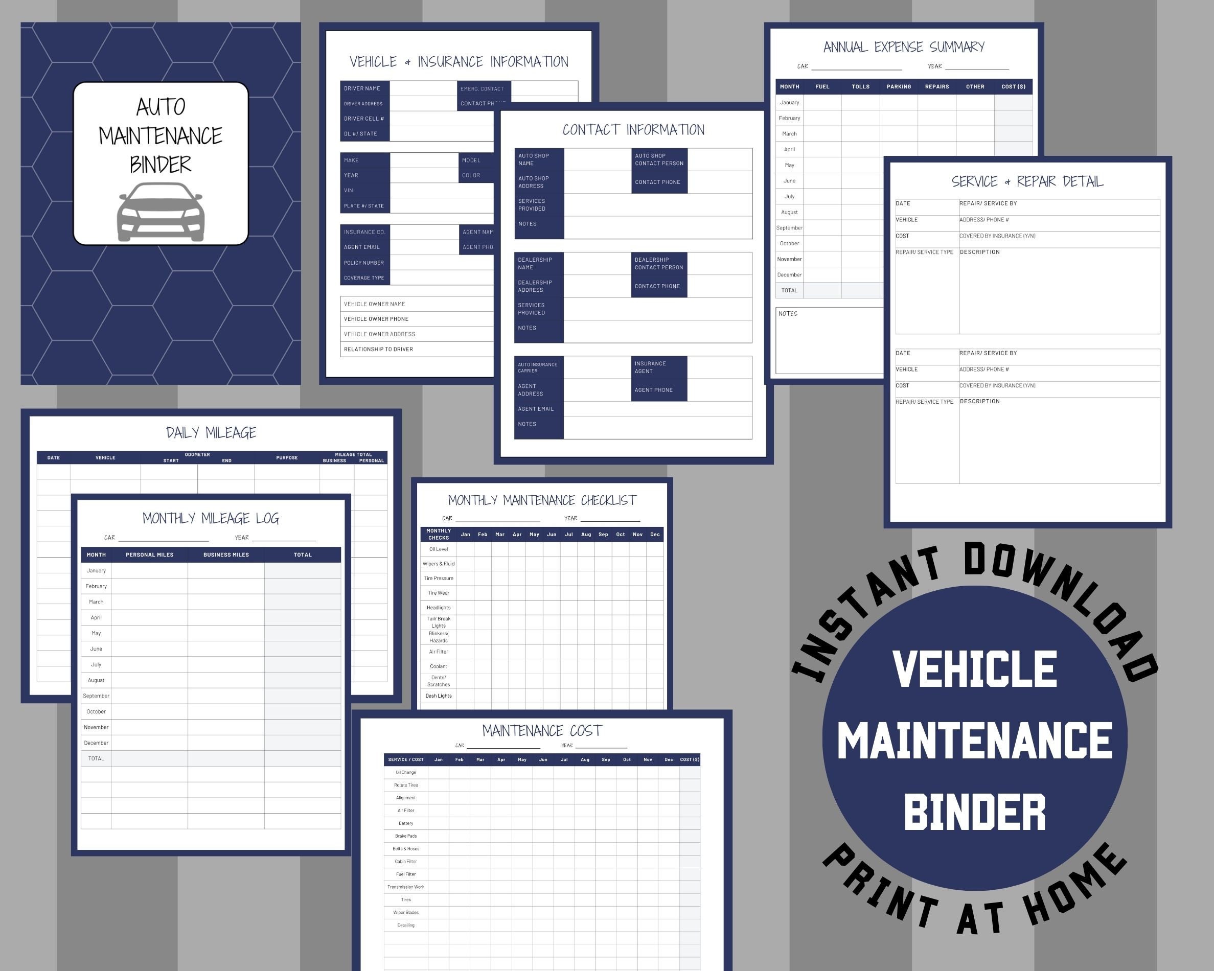 Vehicle Maintenance Log Book | Car Service Tracker | Vehicle ...
