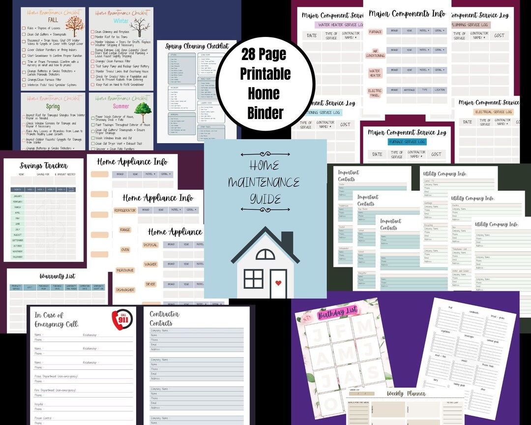 Home Maintenance Binder | Household Management Binder | Emergency ...