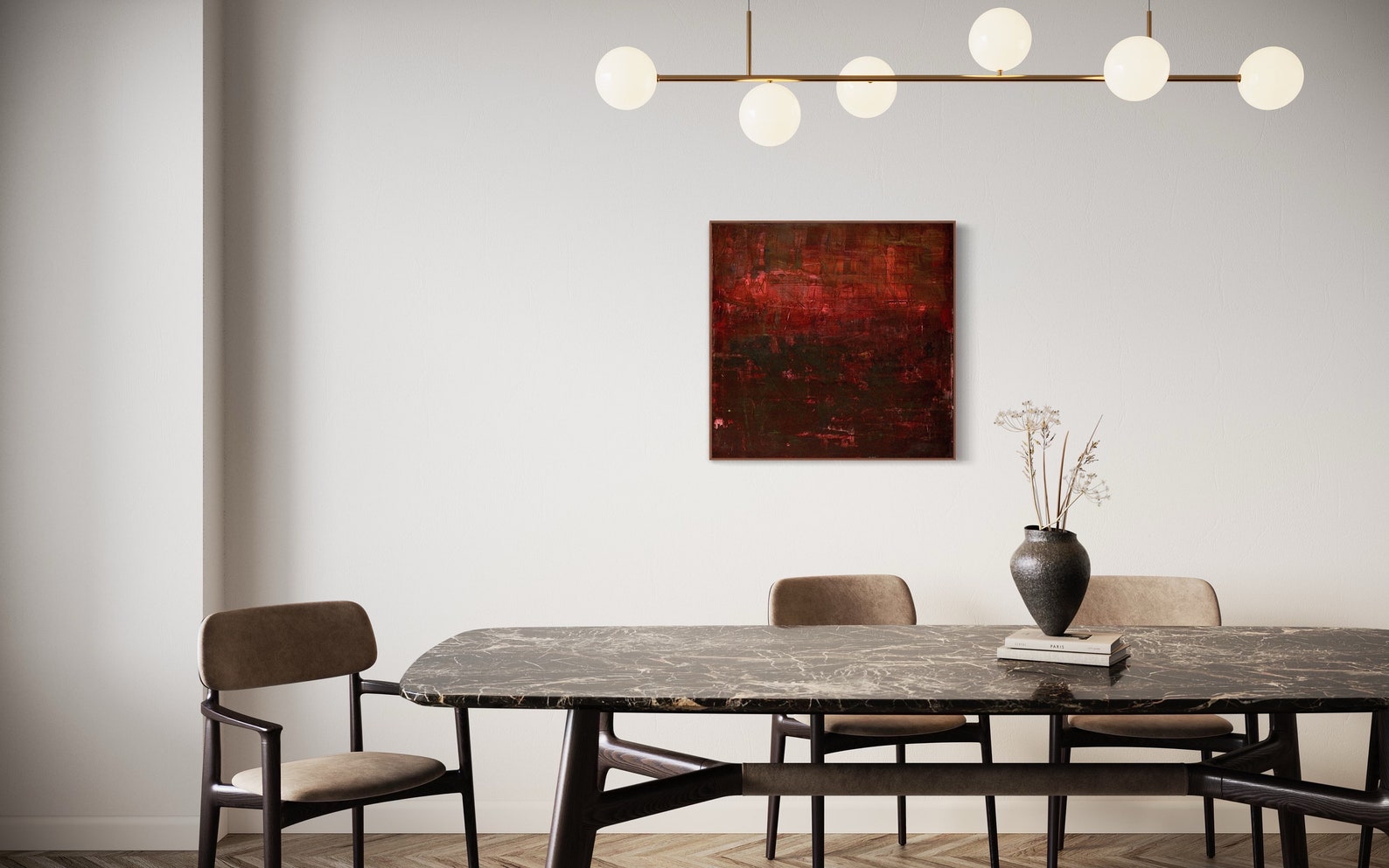 Deep Red Abstract Art Print: Textured Minimalist Japandi Decor - Etsy