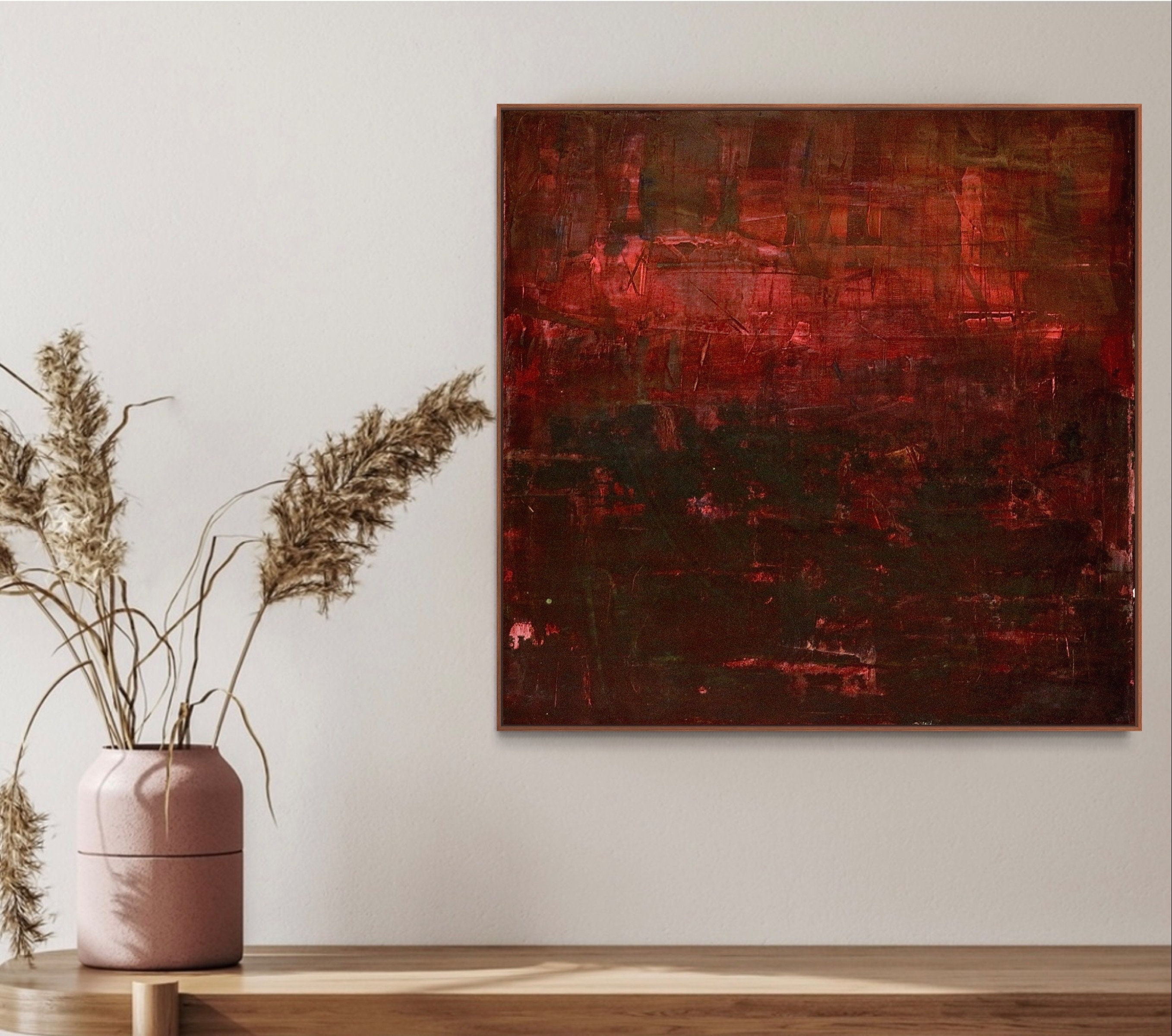 Deep Red Abstract Art Print: Textured Minimalist Japandi Decor - Etsy