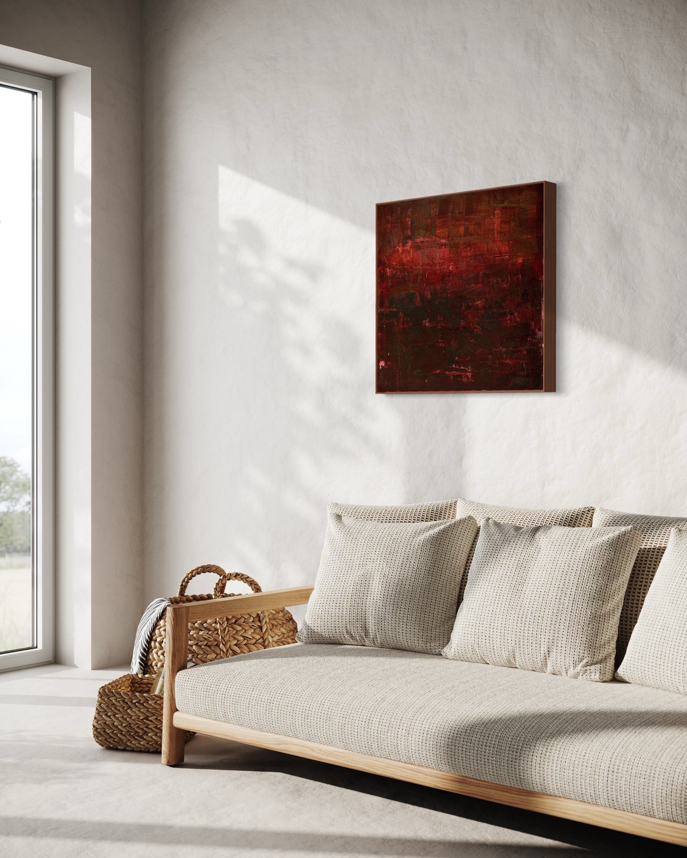 Deep Red Abstract Art Print: Textured Minimalist Japandi Decor - Etsy