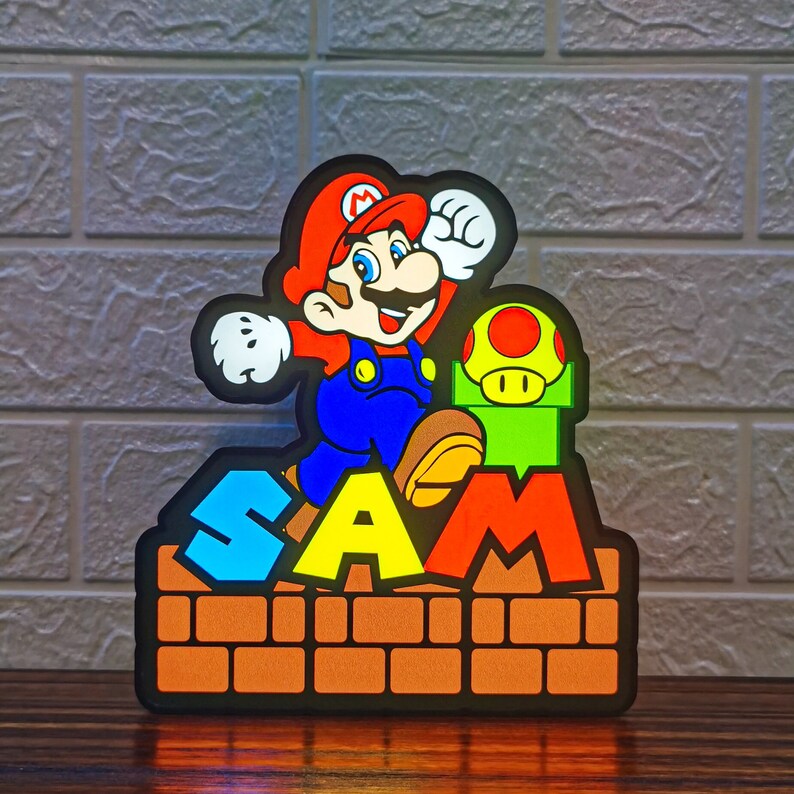 Super Mario Lamp Lightbox Personaliseer 3D geprint man grot | Etsy