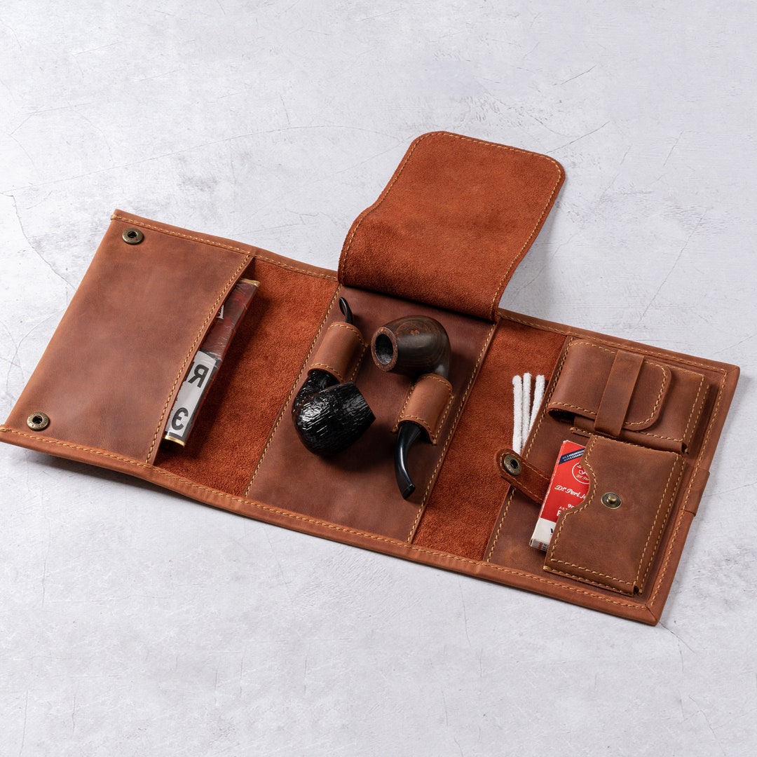 Leather Pipe Roll, Smokers Kit Case, Pipe Holder, Christmas Gift Ideas ...