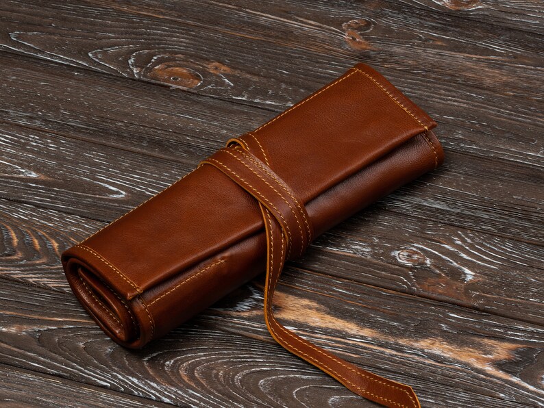 Leather Artist Roll - Personalized Pencil Roll Case, Brush Roll Up ...