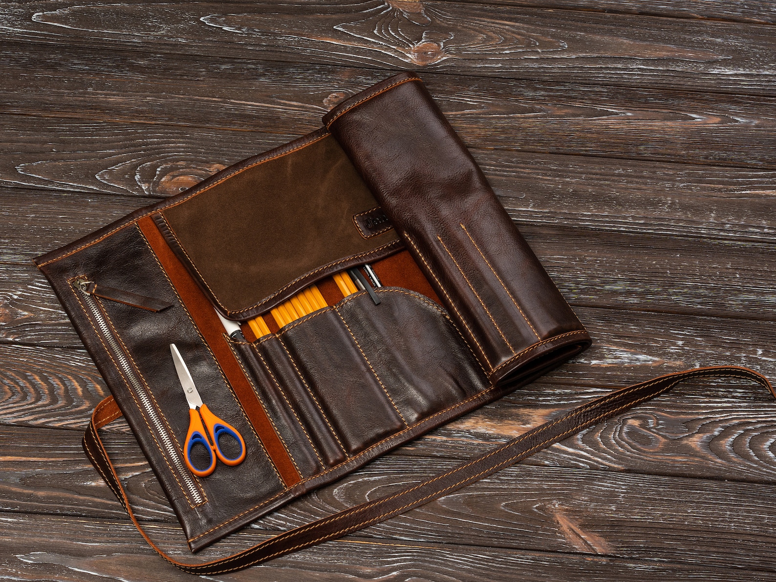 Leather Artist Roll - Personalized Pencil Roll Case, Brush Roll Up ...