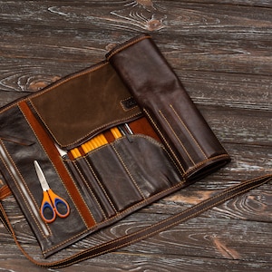 Leather Artist Roll - Personalized Pencil Roll Case, Brush Roll Up ...