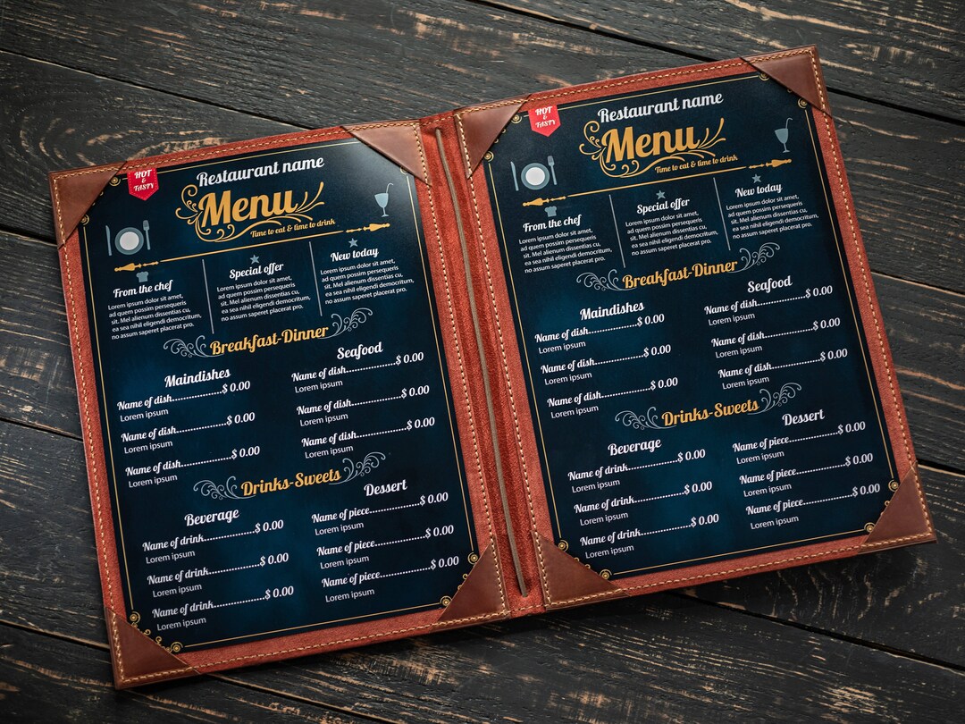 Leather Menu Cover, Restaurant Menu Cover, Menu Holder for Restaurant ...
