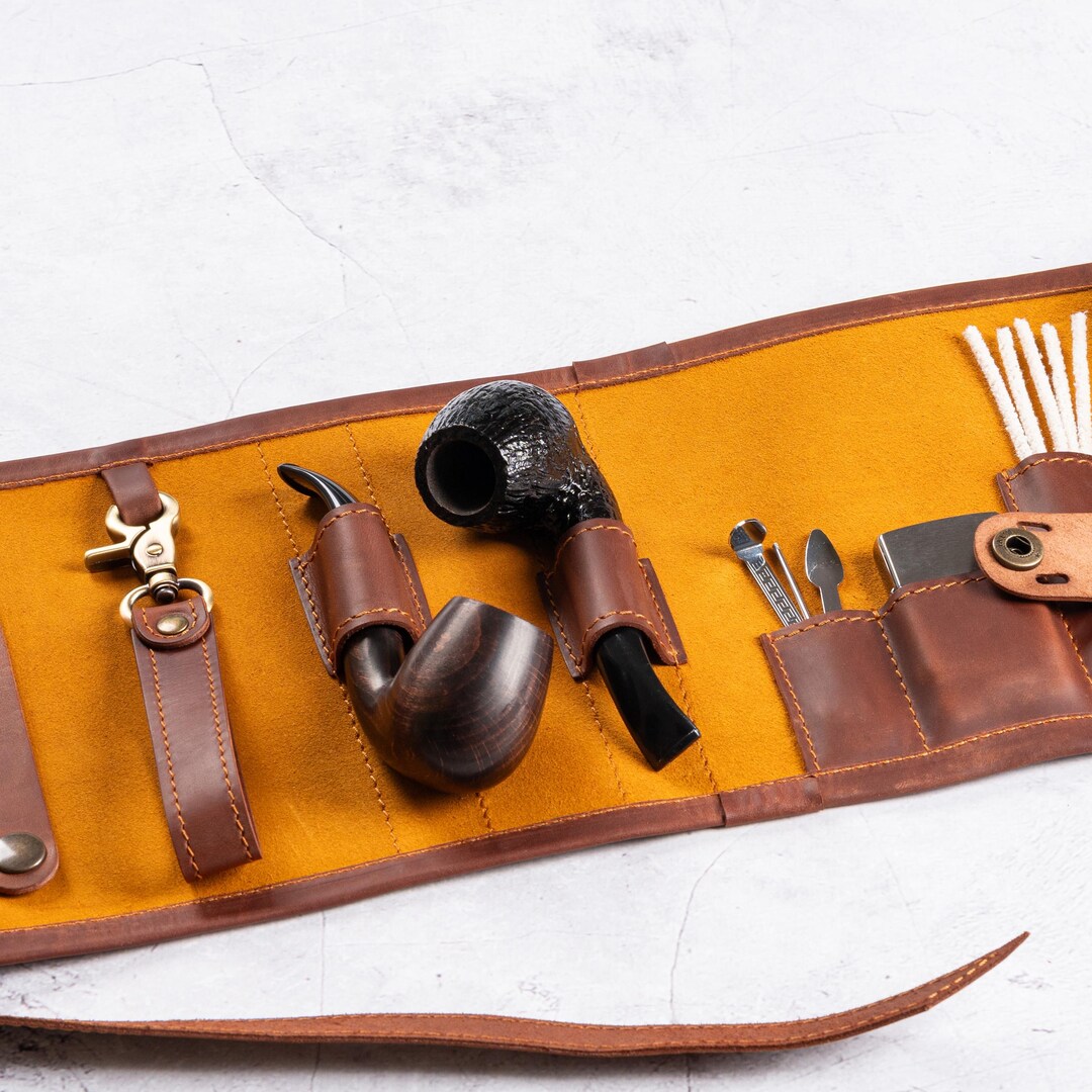 Leather Tobacco Pipe Case, Smoking Accessories, Pouch for 2 Pipes ...