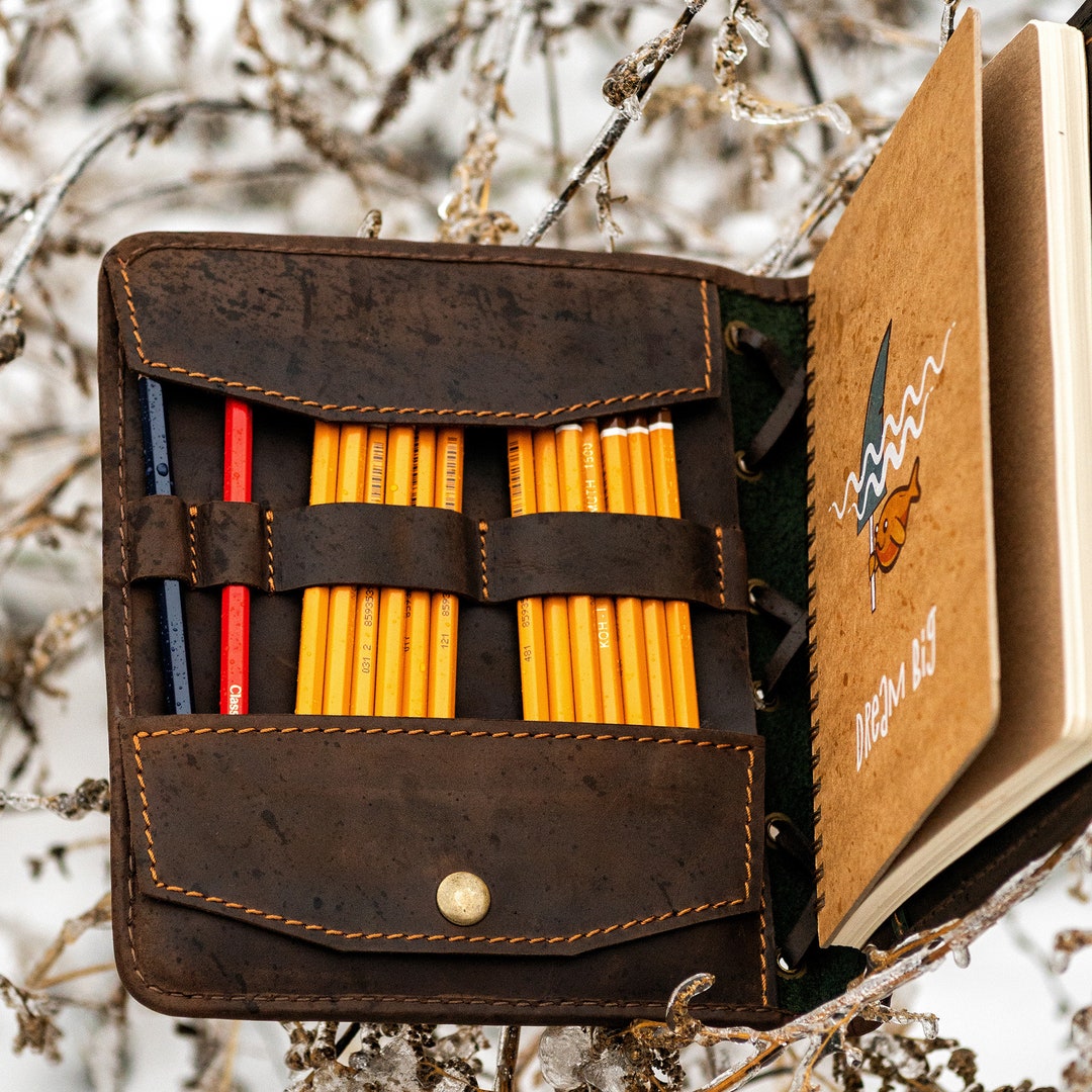 Personalized Sketchbook With Pencils and Leather Cover, Christmas Gifts ...