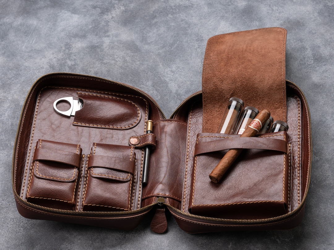 Personalized Leather Cigars Case, Travel Cigar Holder, Cigar Box Case ...