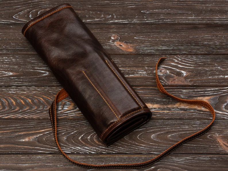 Leather Artist Roll - Personalized Pencil Roll Case, Brush Roll Up ...