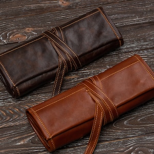 Leather Artist Roll - Personalized Pencil Roll Case, Brush Roll Up ...