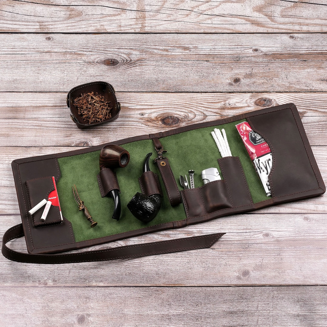 Personalized Pipe and Tobacco Pouch, Leather Case for Pipe Smokers Set ...