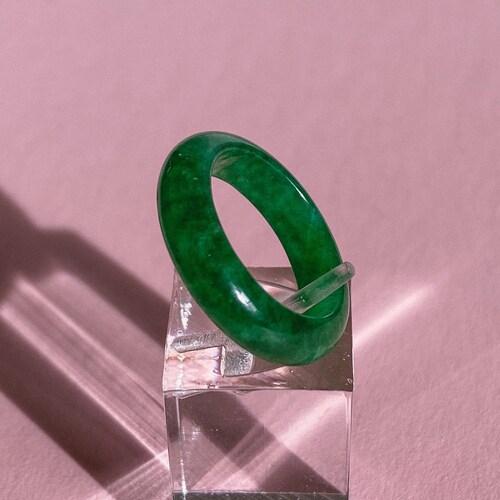 Sleek Green and White Spotted Jade Ring Sterling Silver | Etsy