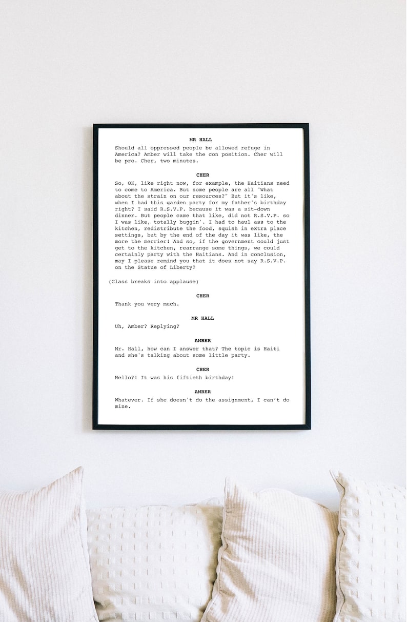 Clueless Quote Screenplay Wall Art Movie Script Wall Art - Etsy UK