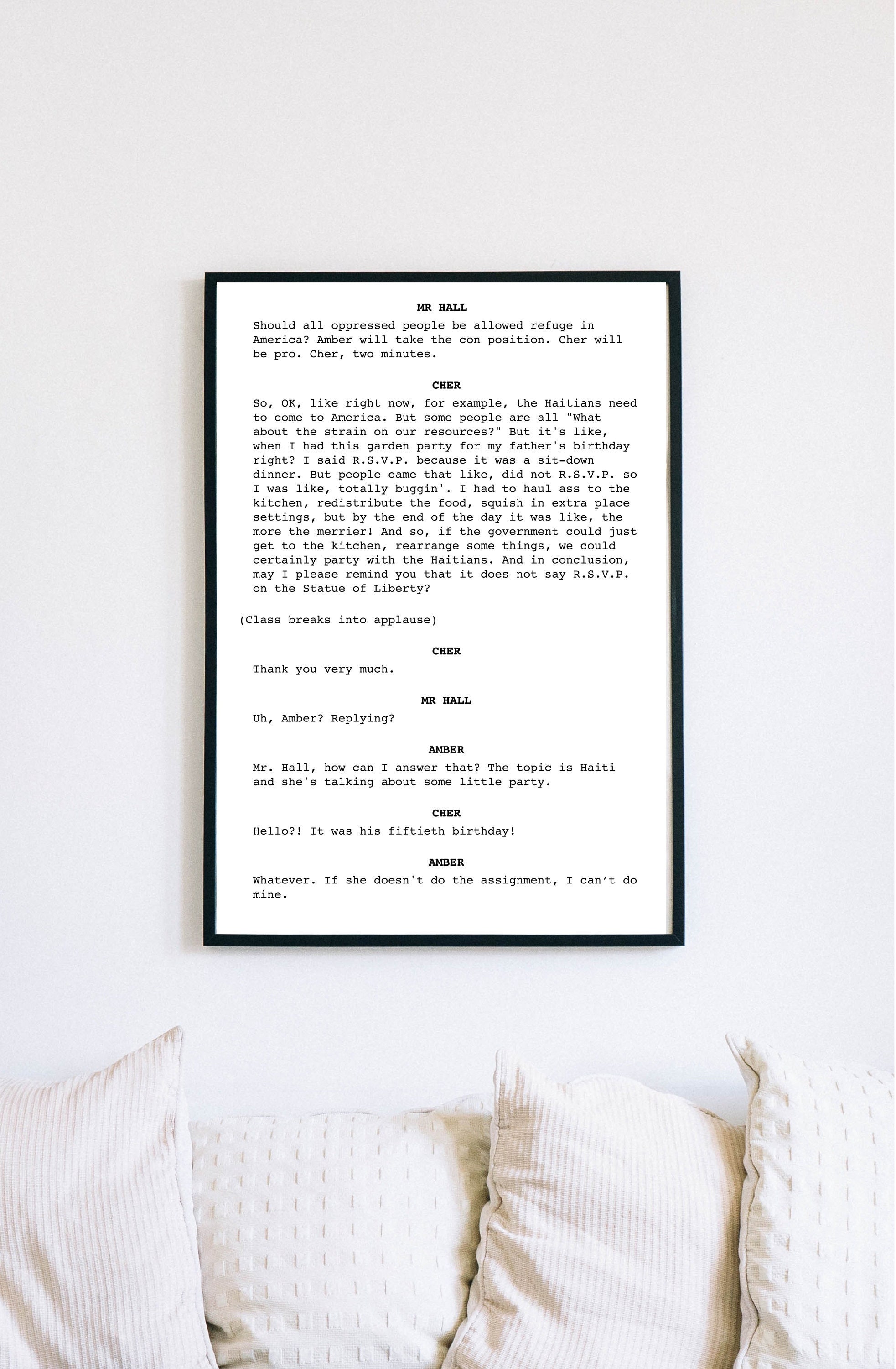 Clueless Quote Screenplay Wall Art | Movie Script Wall Art | Digital ...