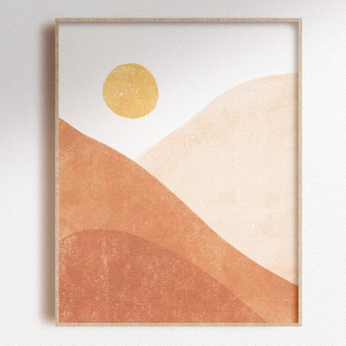 Neutral Sunshine Scenery Digital Art Print Boho Mountain Sun | Etsy
