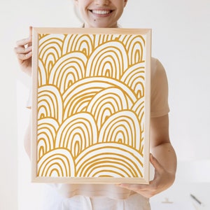 Yellow Line Art Doodles Print, Abstract Pattern Wall Art, Printable ...