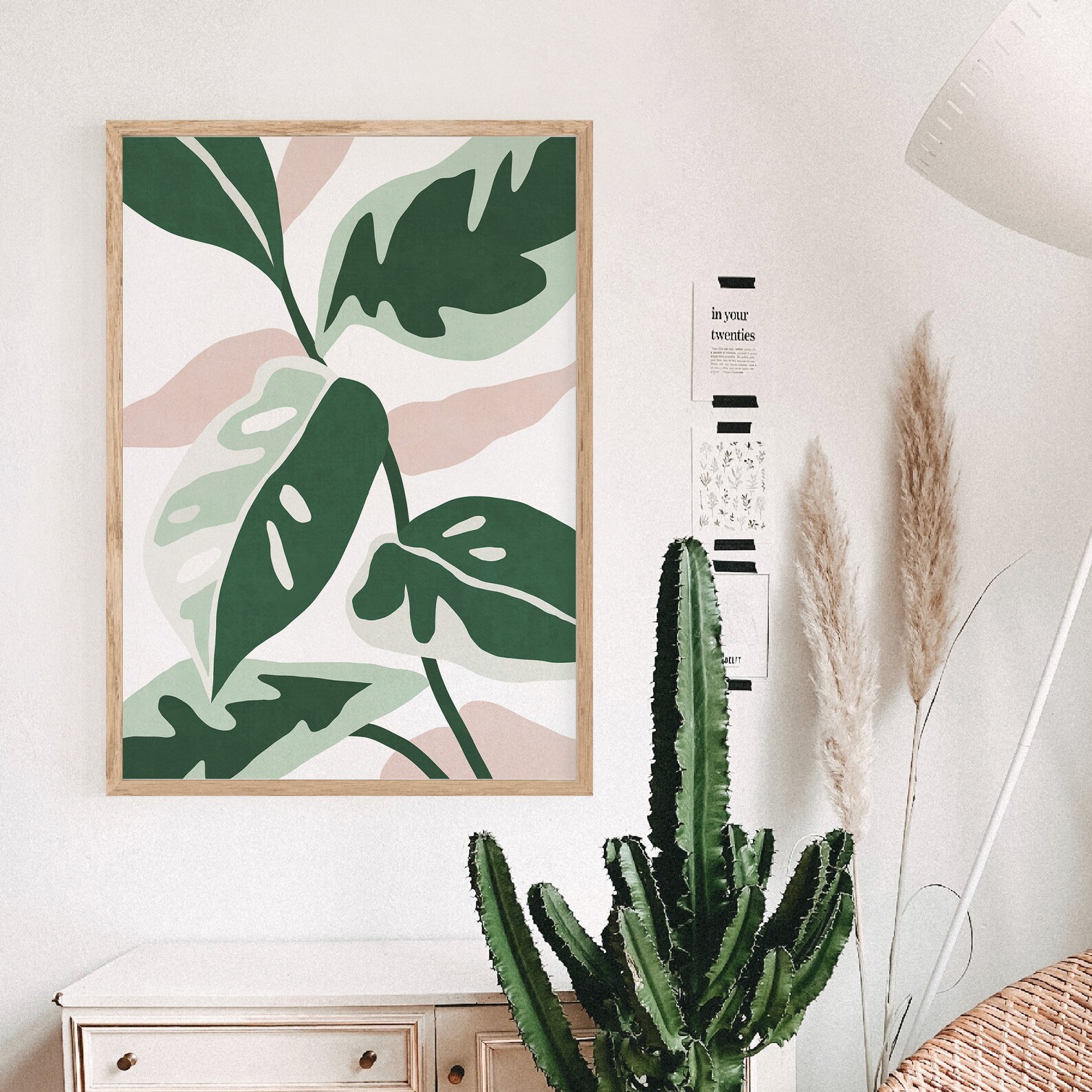 Pink & Green Tropical Plant Detail Print House Plant Leaf - Etsy