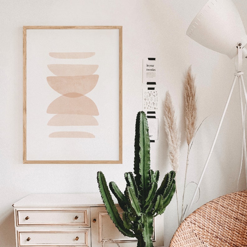 Neutral Pink Mid Century Shapes Digital Print, Boho Printable Wall Art ...