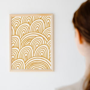 Yellow Line Art Doodles Print, Abstract Pattern Wall Art, Printable ...