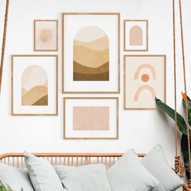 Ochre & Brown Abstract Scenery Digital Wall Art, Yellow Mountain Poster ...