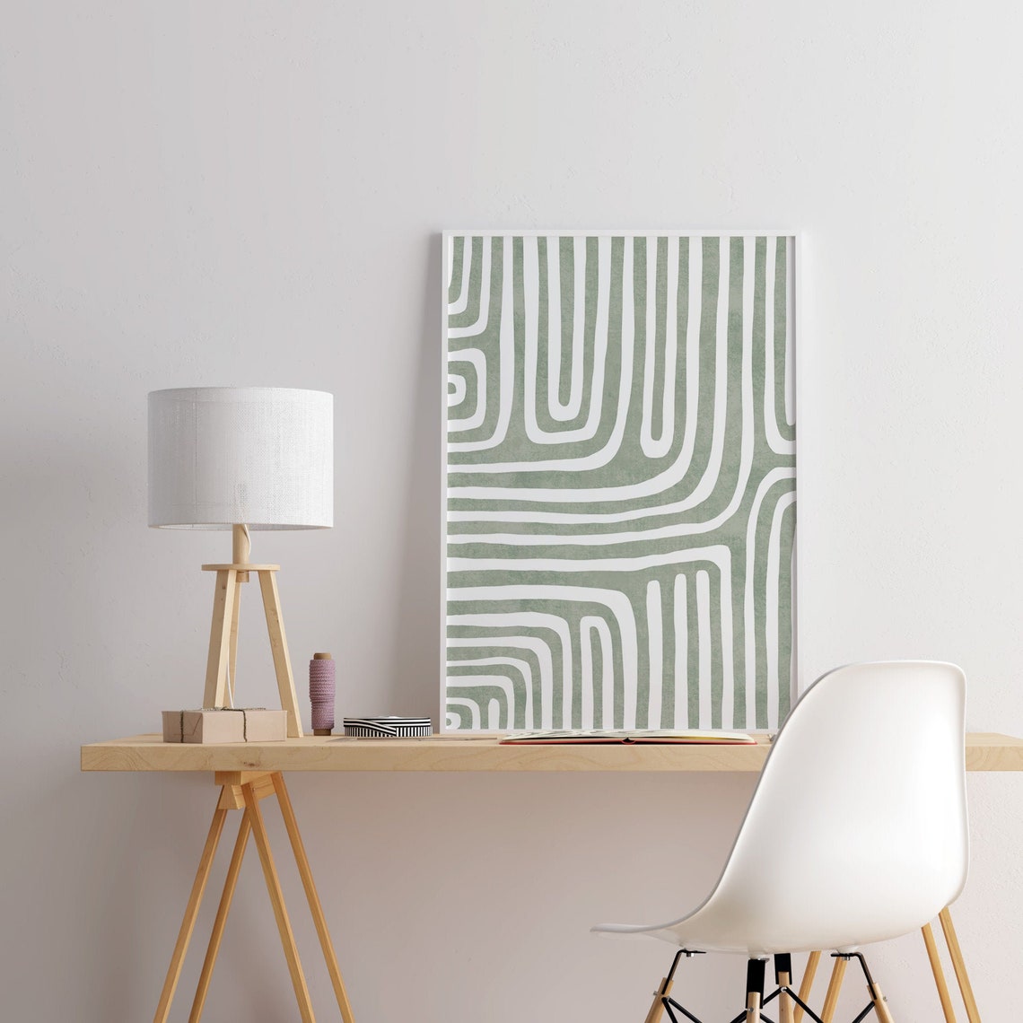 Sage Green Geometry Line Art Print, Abstract Boho Print, Minimalist ...