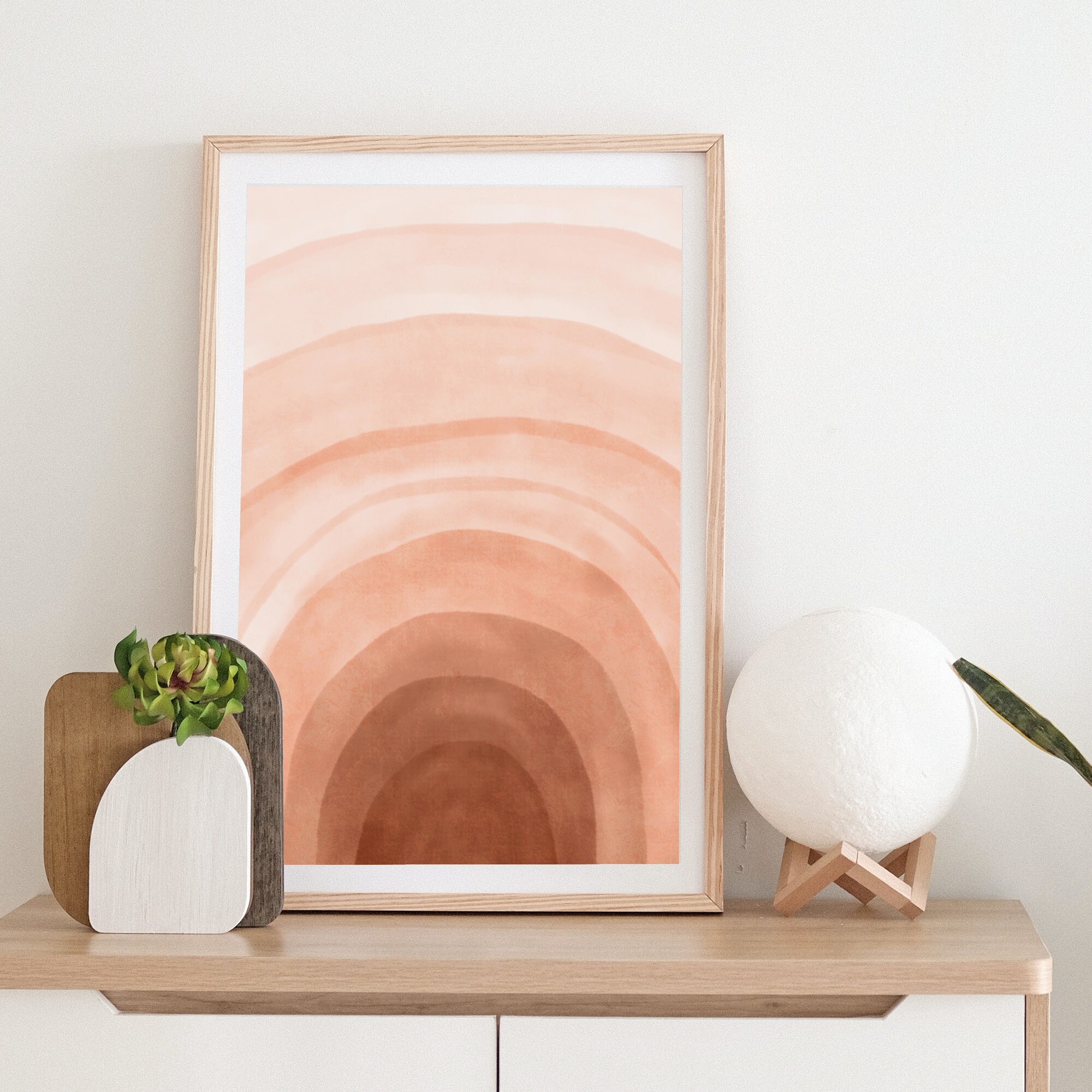 Burnt Orange Watercolor Rainbow Shapes Print, Abstract Illustration ...