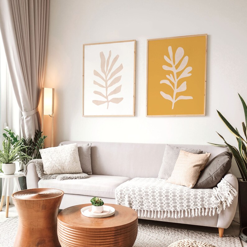 Yellow Leaf Print Abstract Botanical Digital Wall Art Boho - Etsy