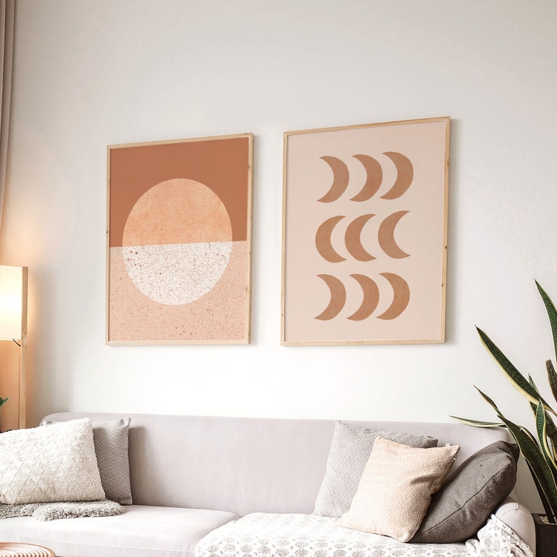Neutral Moon Pattern Print Pastel Beige and Brown Geometric | Etsy
