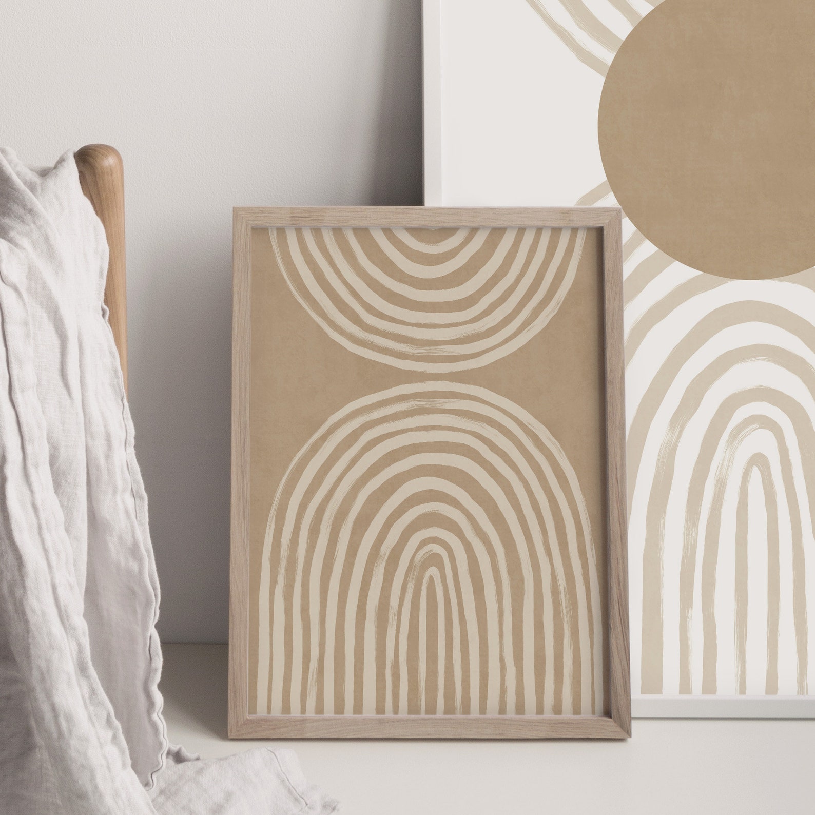Mid Century Line Art Rainbows Print Neutral Beige Printable | Etsy
