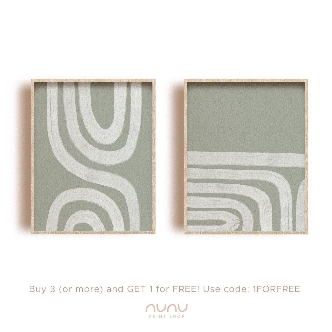 Set of 2 Sage Green Line Art Wall Art Abstract Brush Stroke - Etsy