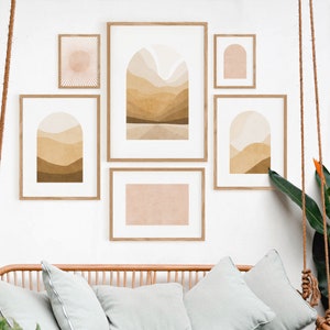 Ombre Yellow Landscape Digital Art Print, Abstract Boho Scenery Poster ...