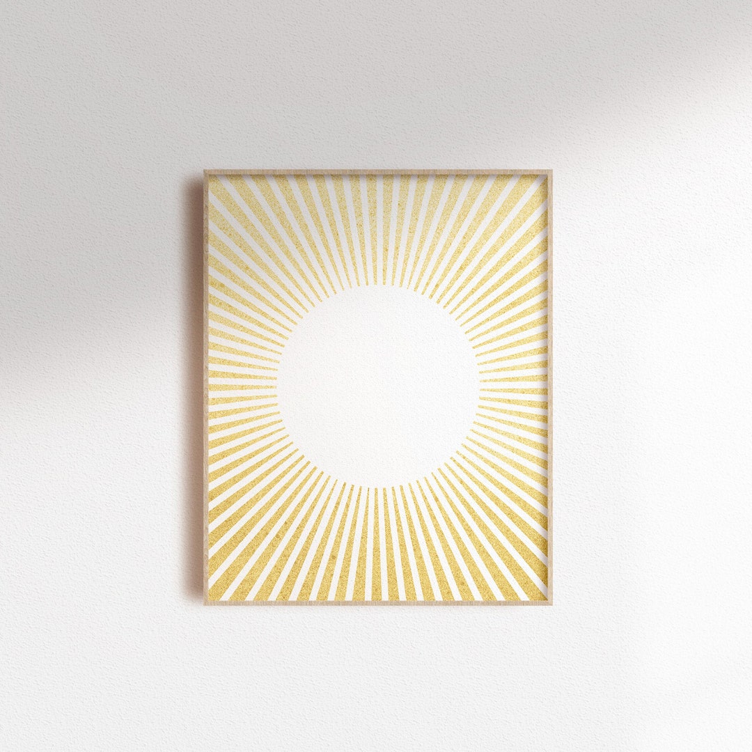 Yellow Geometric Sunshine Digital Wall Art, Abstract Sun Printable Wall ...