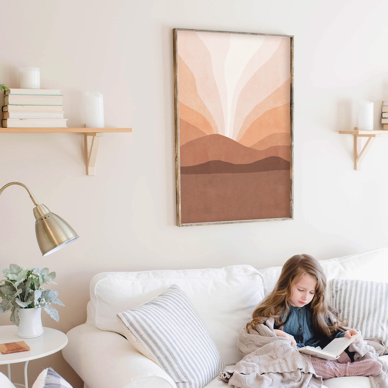 Abstract Ombre Mountain Sunset Printable Wall Art, Neutral Sunrise ...